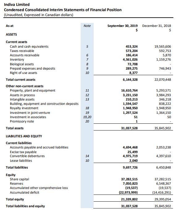 INDIVA – Company Financials – Balance Sheet – Cash Flow – Income ...